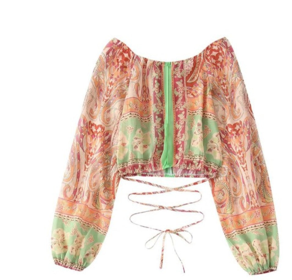 Sheena Printed Long Sleeves Crop Top – SKCouture